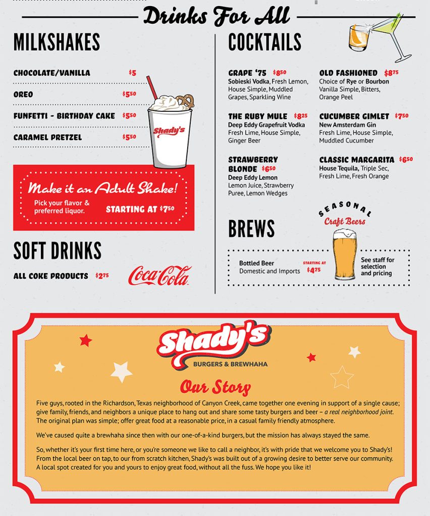 Menu - Shady's Burgers & Brewhaha