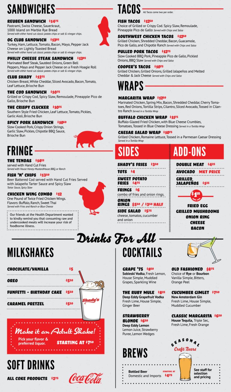 Menu - Shady's Burgers & Brewhaha