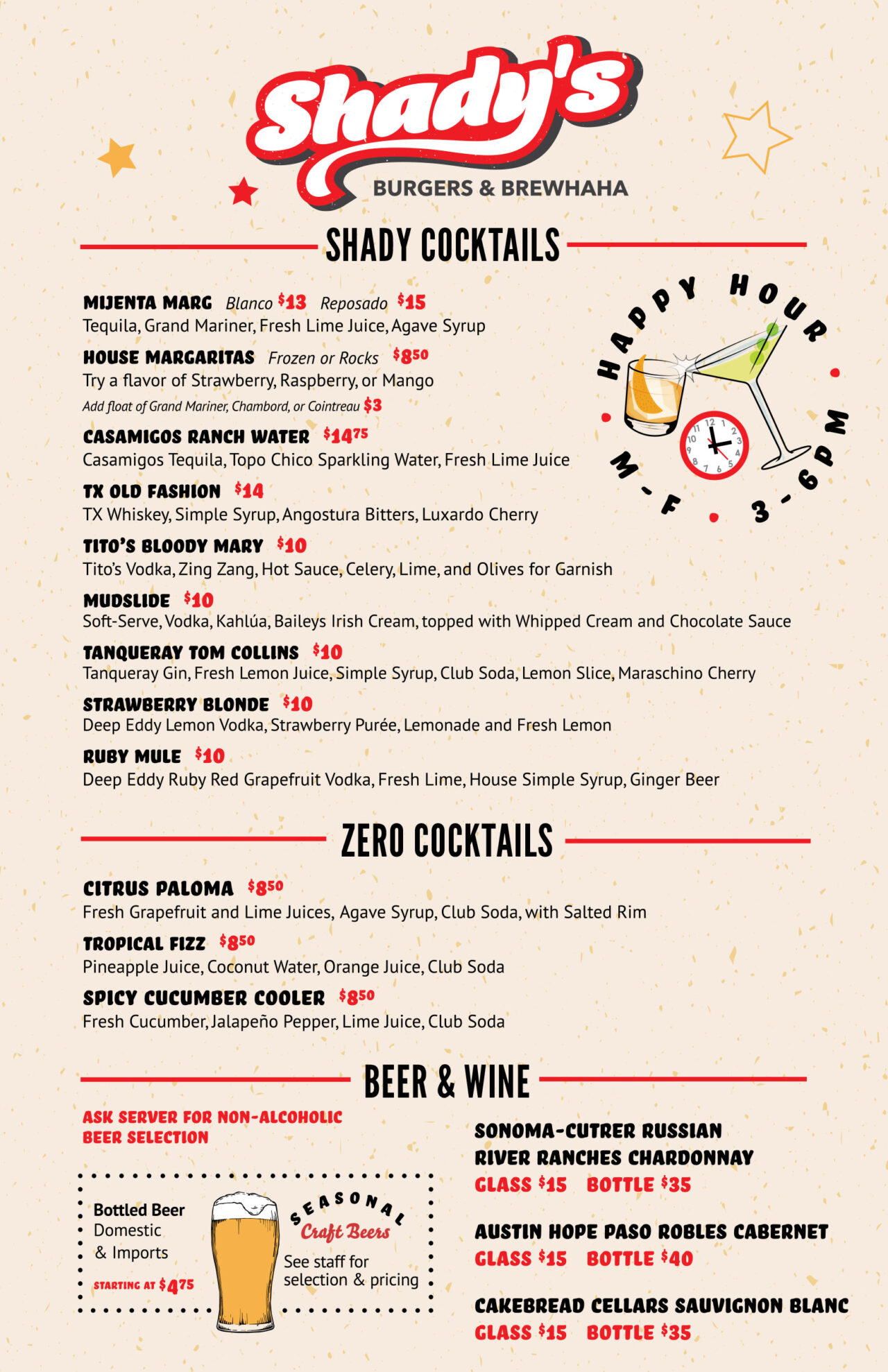 Menu - Shady's Burgers & Brewhaha