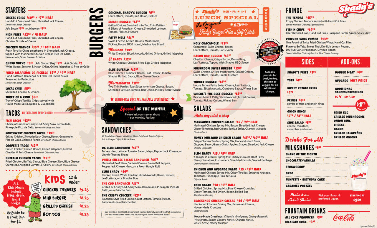 Menu - Shady's Burgers & Brewhaha